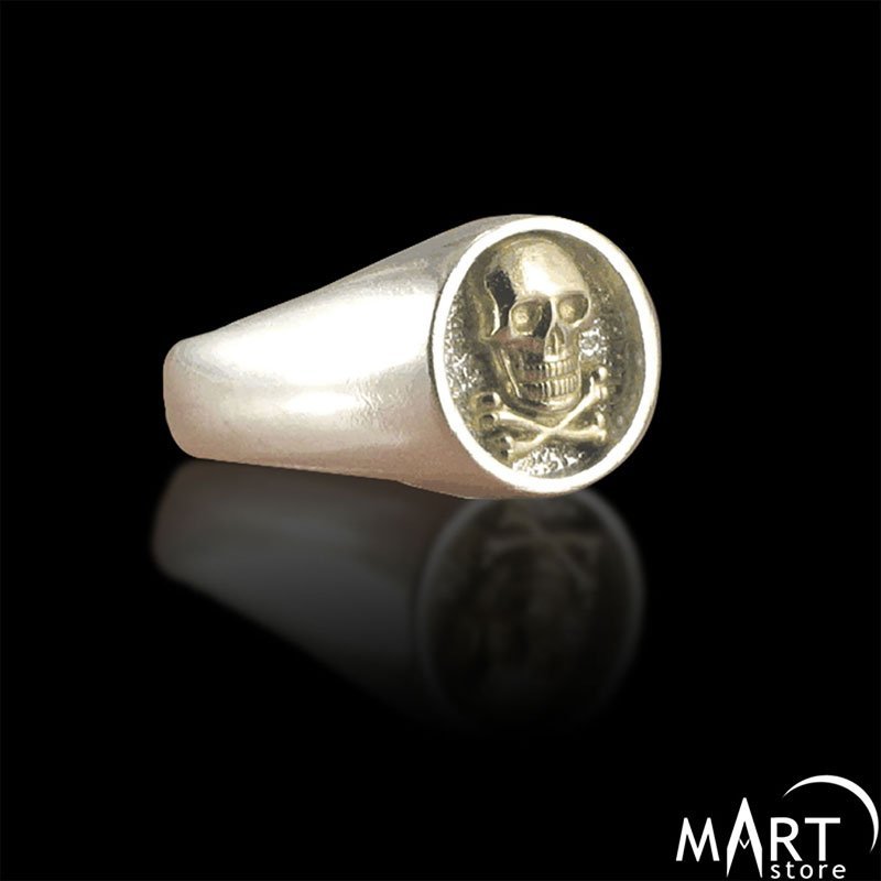 Men's Masonic Skull Ring - Memento Mori Skull and Crossbones ring clear - Silver and Gold ...